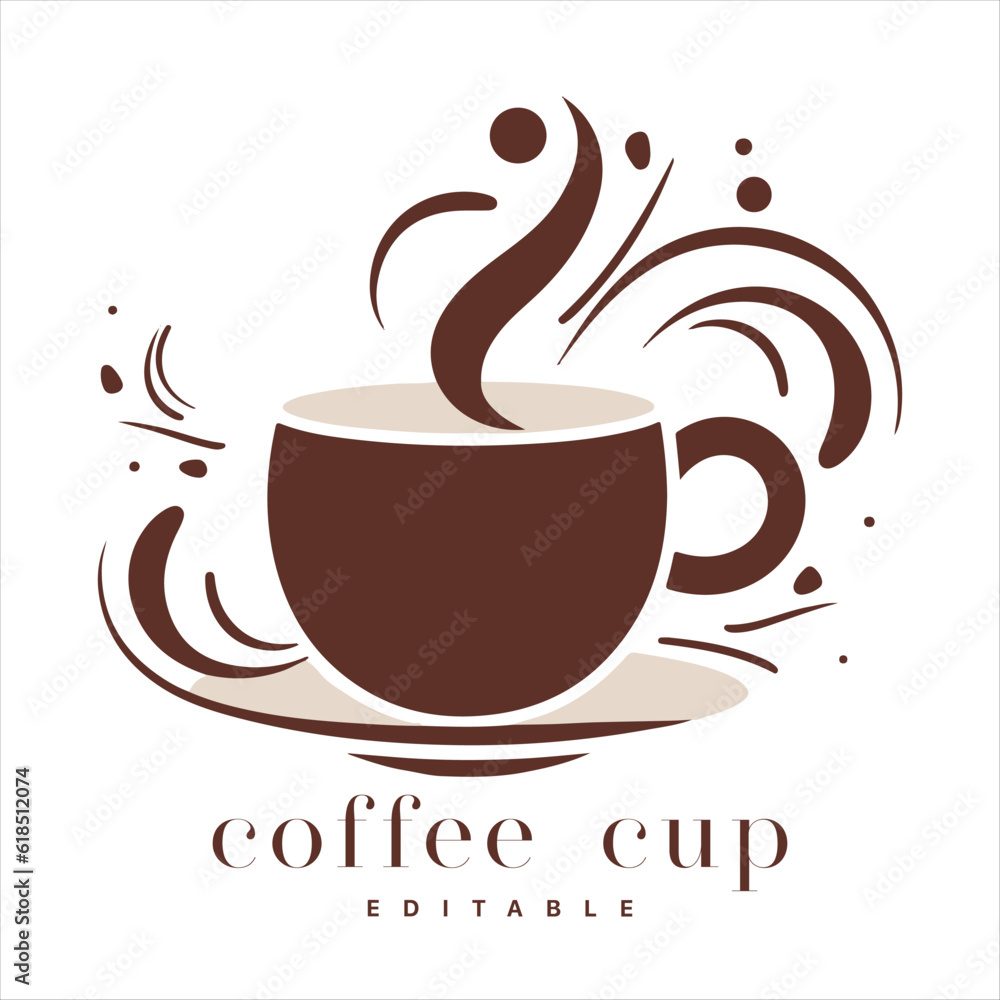 Coffee shop logo template, natural abstract coffee cup with steam ...