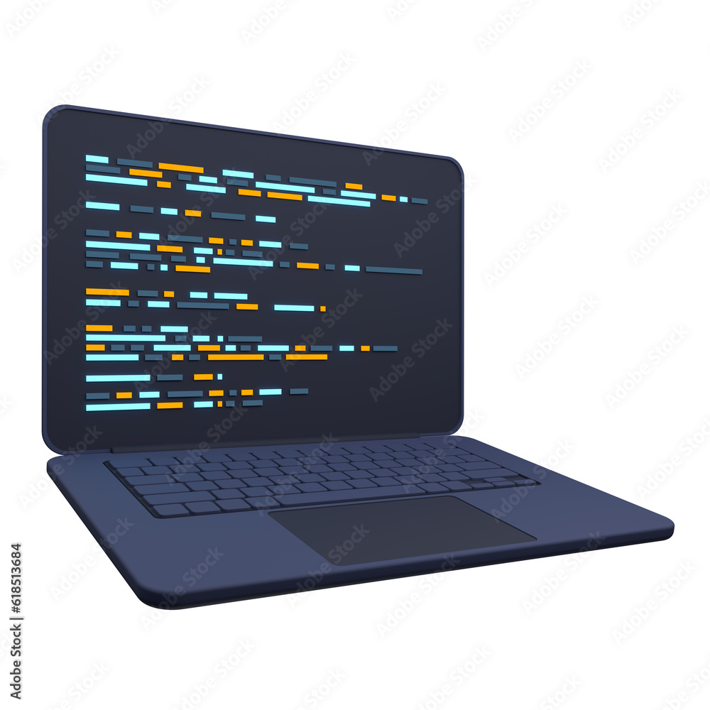 3d laptop and program code development. Web coding concept. Coding ...