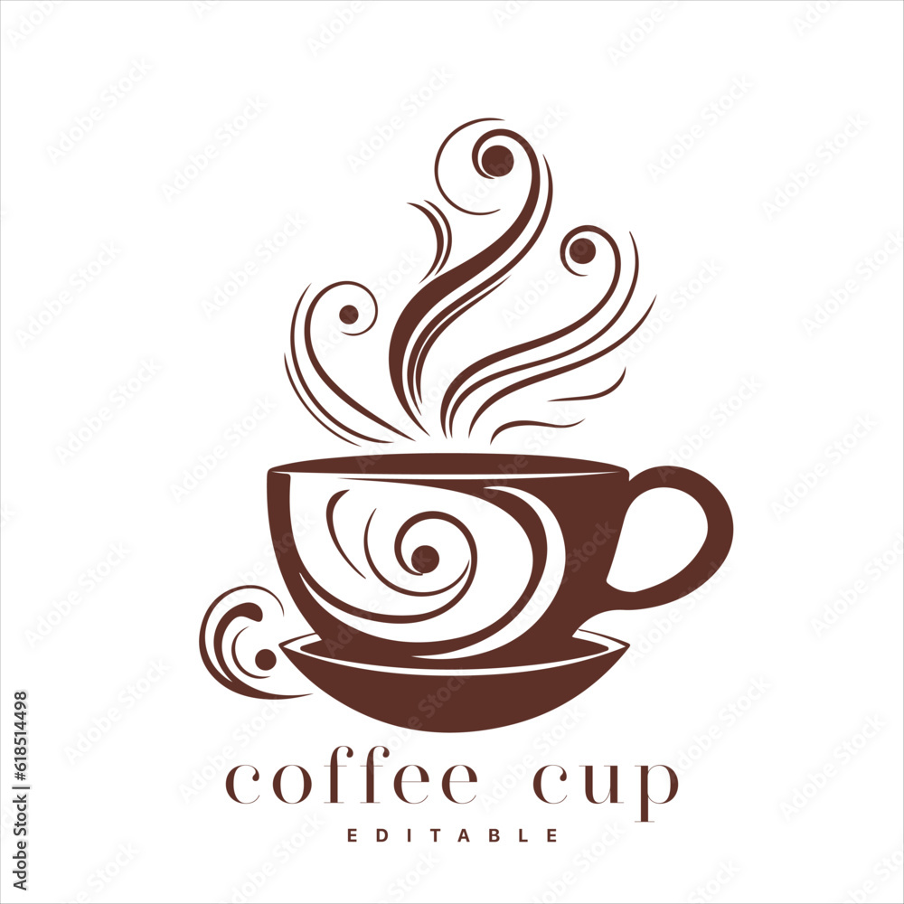 Coffee shop logo template, natural abstract coffee cup with steam ...