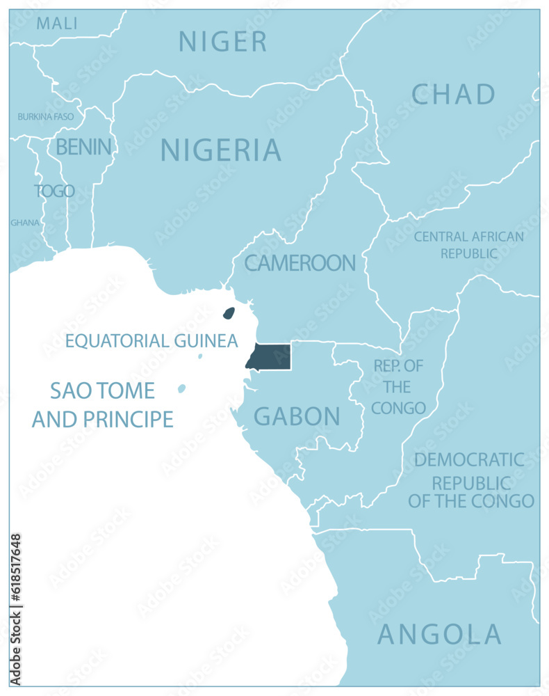 Equatorial Guinea - blue map with neighboring countries and names ...
