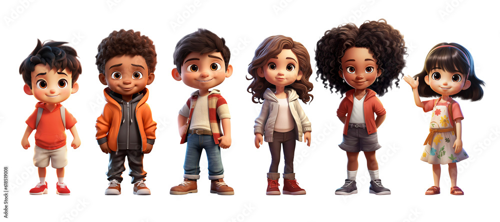 Cute Cartoon Realistic Happy Children Characters Set Stock Illustration ...