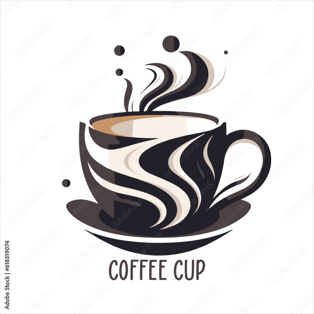 Coffee shop logo template, natural abstract coffee cup with steam ...