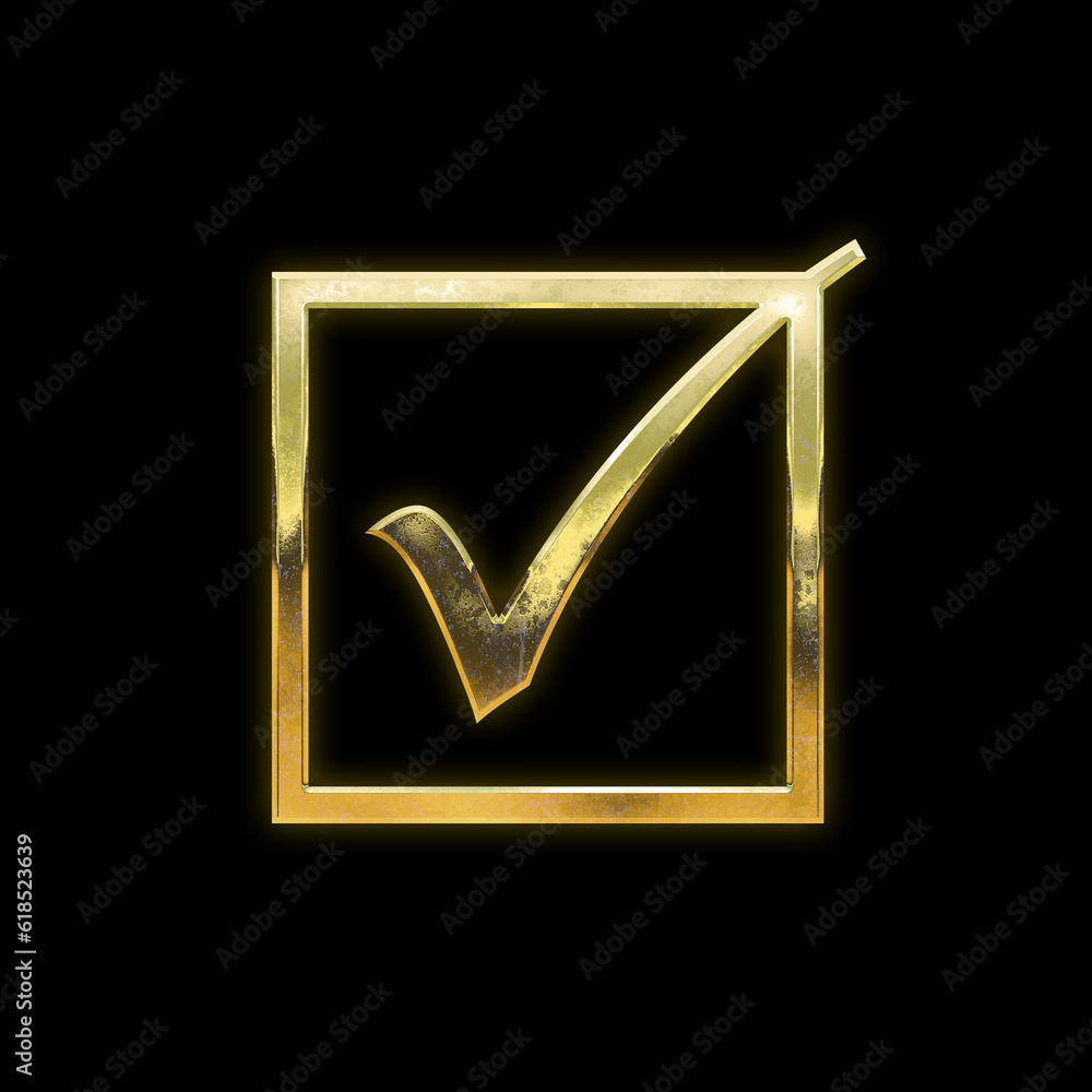 Gold golden check mark symbol sign icon Stock Illustration | Adobe Stock