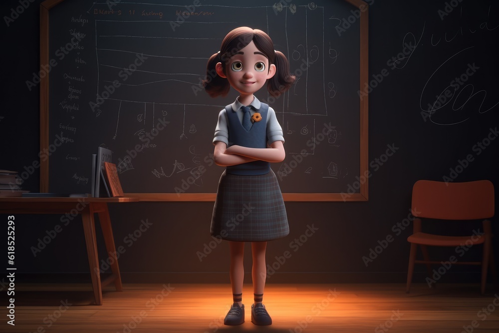 Cute happy kid student standing in classroom, 3D, education concept, AI ...