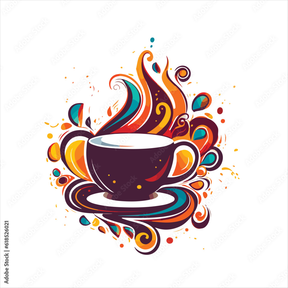 Coffee shop logo template, natural abstract coffee cup with steam ...
