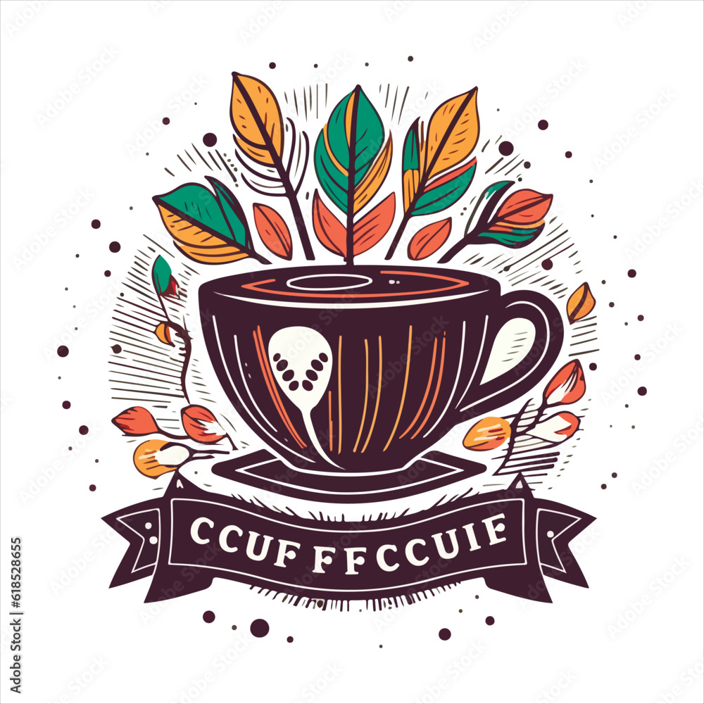 Coffee shop logo template, natural abstract coffee cup with steam ...