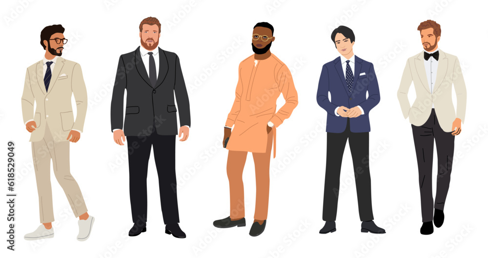 Set of different businessman characters in formal or black tie outfits ...