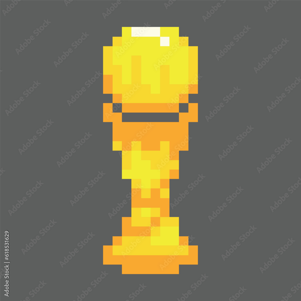 this is Trophy in pixel art with simple color with gray background this ...