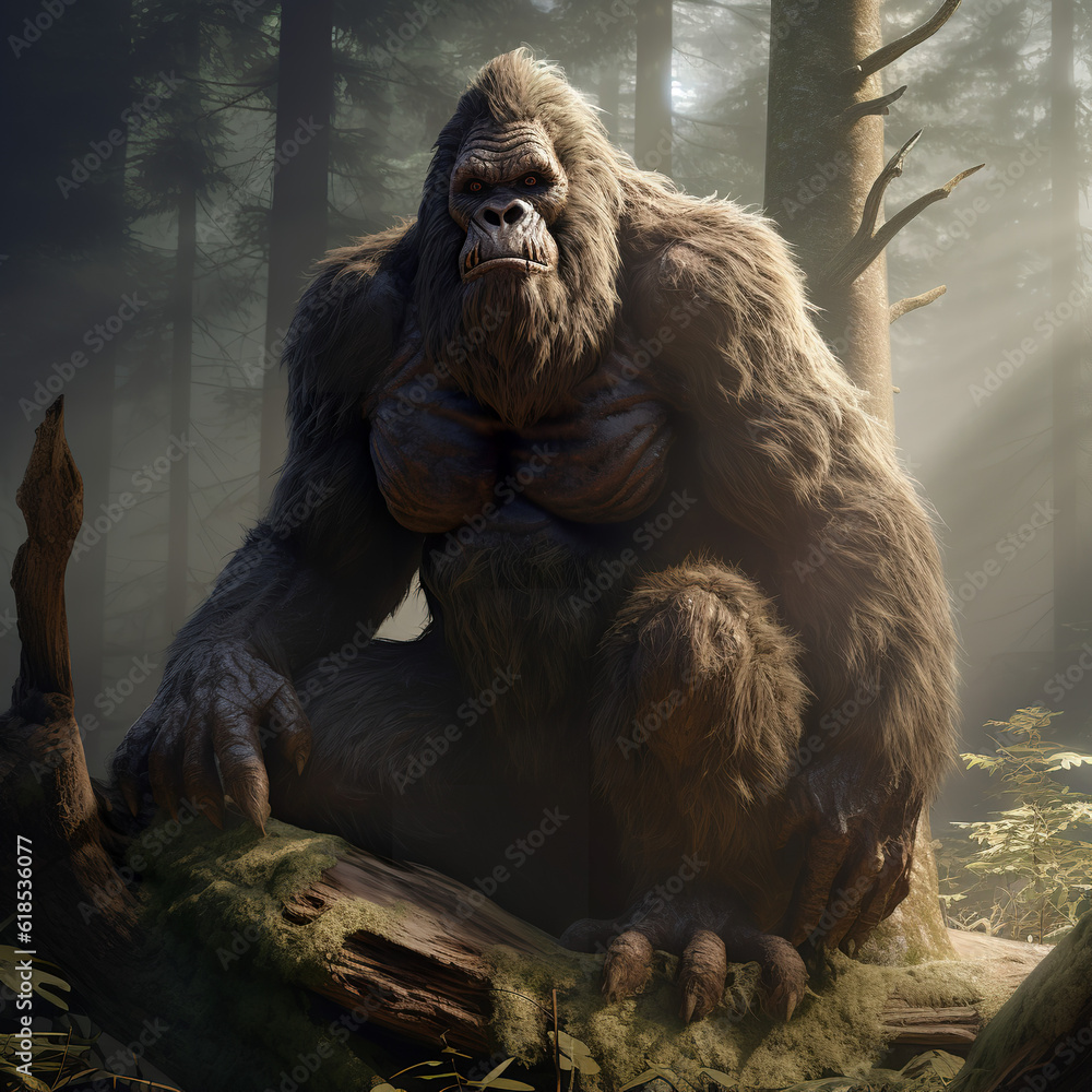 huge gorilla chimpanzee bigfoot ai art 3d Stock Illustration | Adobe Stock