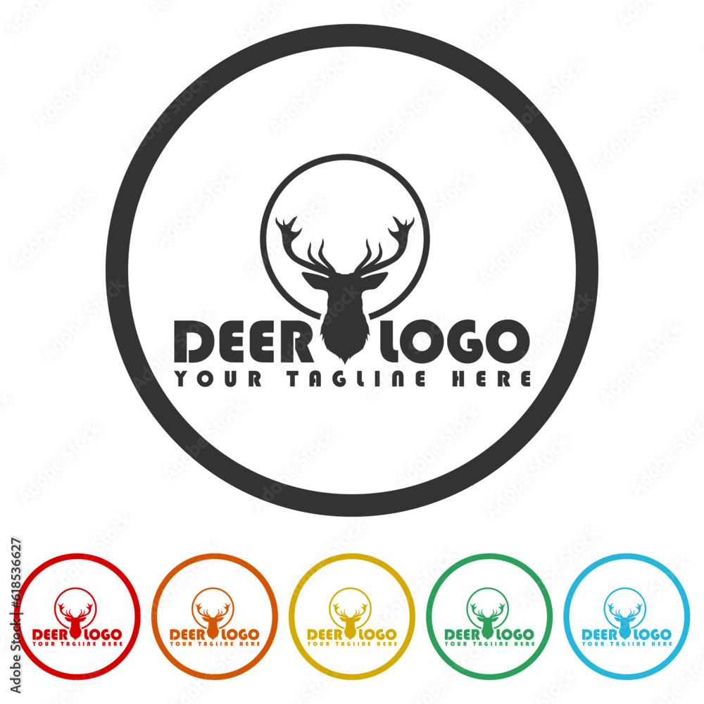 Deer logo designs template. Set icons in color circle buttons Stock ...