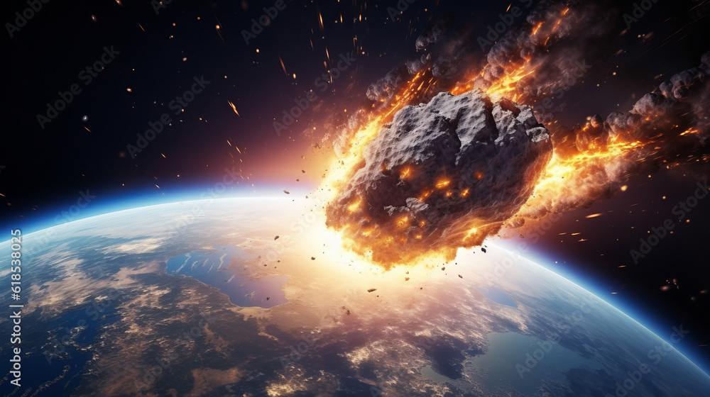 Huge meteor in flames is going to crash on earth Stock Illustration ...