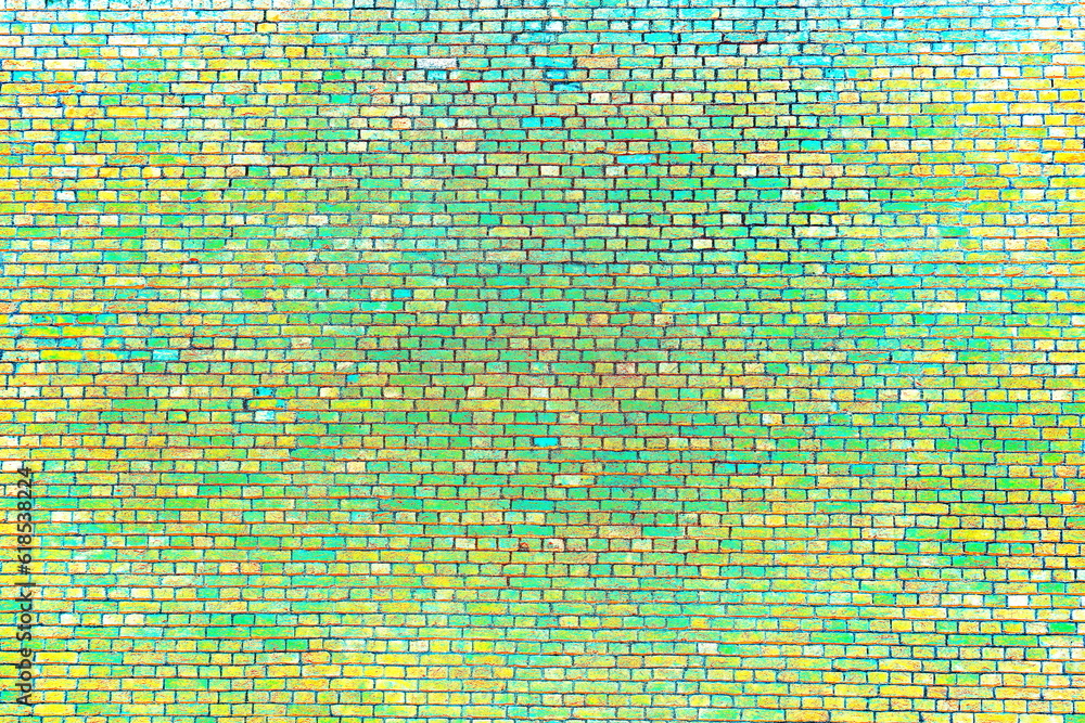 Large brick wall, uneven, broken and black burnt brick, bright brick ...