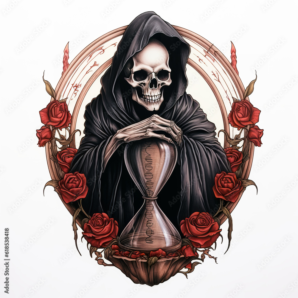 grim reaper time tattoo stencil old school style outline template ai ...