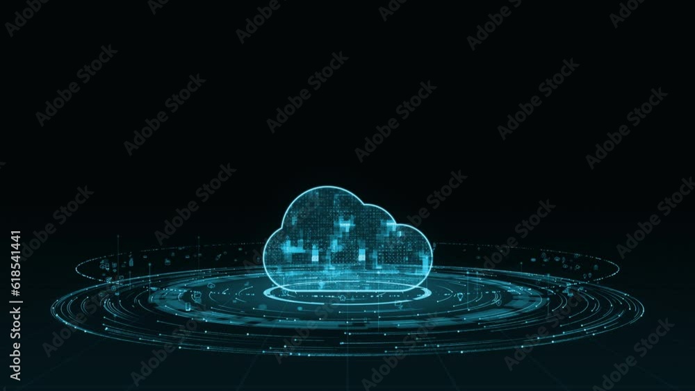 Motion Graphic Of Blue Digital Cloud Computing Logo With Particle Ring Circle Rotation With Ai