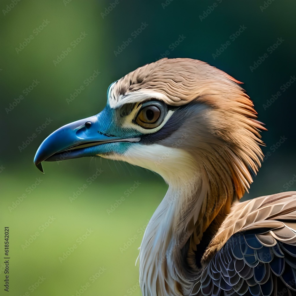 A magnificent Greater Rhea bird standing tall on the grassy terrain. It ...