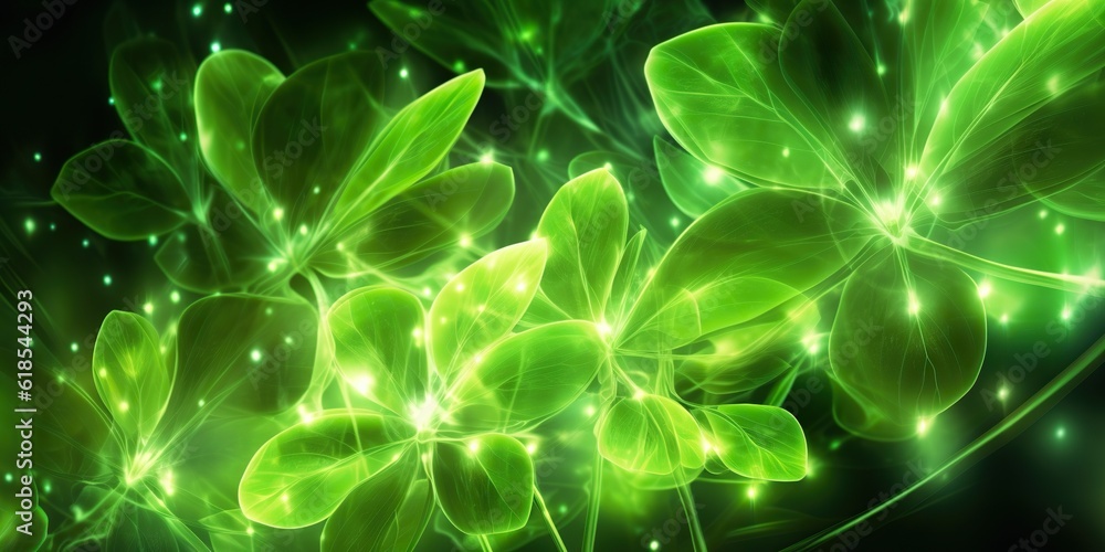Abstract representation of photosynthesis with bright green ...