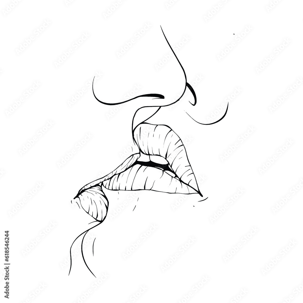 couple kissing lips sketch vector illustration line art Stock Vector | Adobe Stock