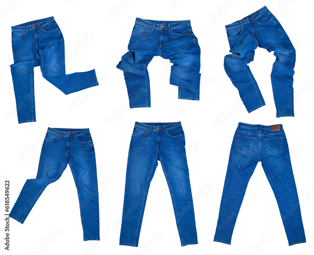 Cut out clothing. Blue jeans isolated on white background. With ...