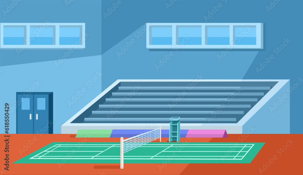 Badminton Indoor Gymnasium Court Cartoon Flat Illustration Vector Stock ...