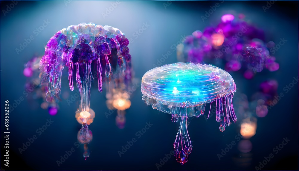 infinite holographic detailed jellyfish with tenticles made from ...