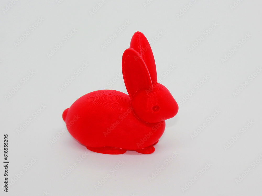 Rabbit 3D model created by a 3D printer. Red Rabbit sculpture ...