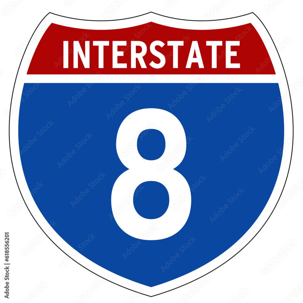 Interstate 8 sign, I-8, Isolated Road Sign vector, California, Arizona ...