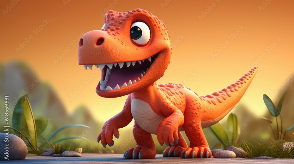 3D Cute Tyrannosaurus Rex Cartoon. Generative AI Stock Illustration ...