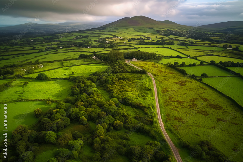 Enchanting beauty of an Irish countryside from above, showcasing a ...