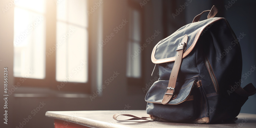Generative AI, school backpack with books, textbooks on the background ...