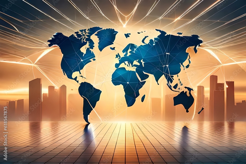 World map with network structures globalization concept. Generative AI ...