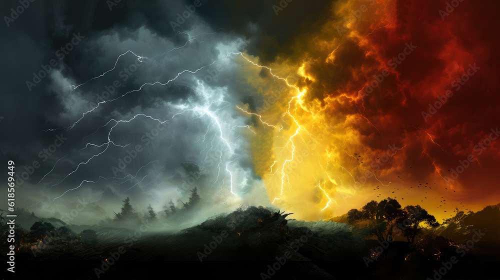 Background environment of good against evil lightning thunderstorm in ...
