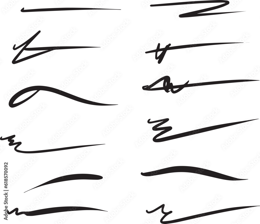 Set Of Hand Drawn Underline. Black Underline Collection. Transparent ...