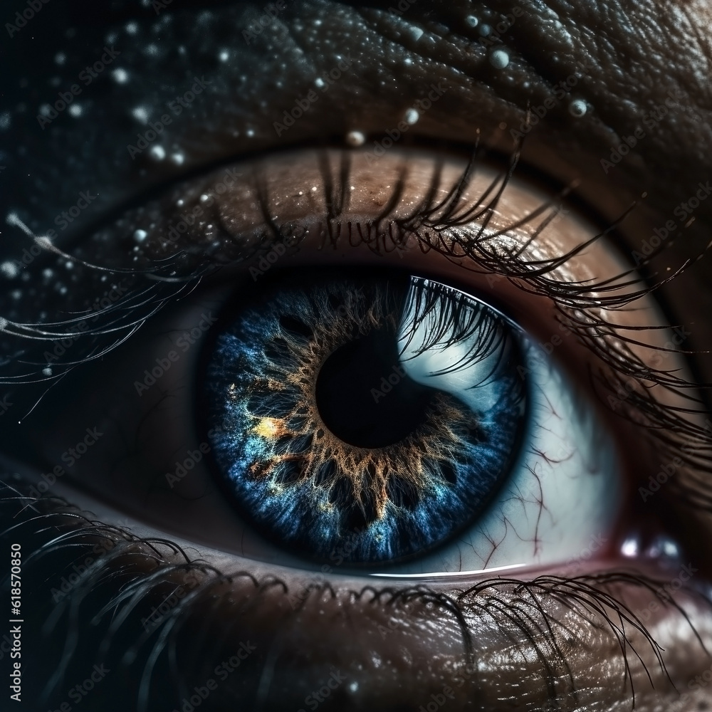 Realistic human eye with reflection of galaxy illustration. Ai ...