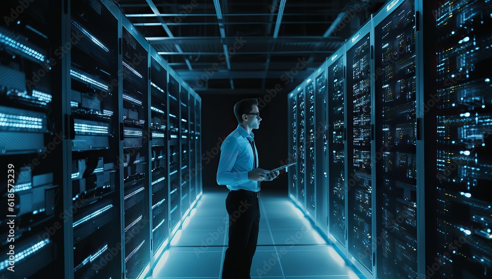 Futuristic 3D concept of big data center chief technology officer ...