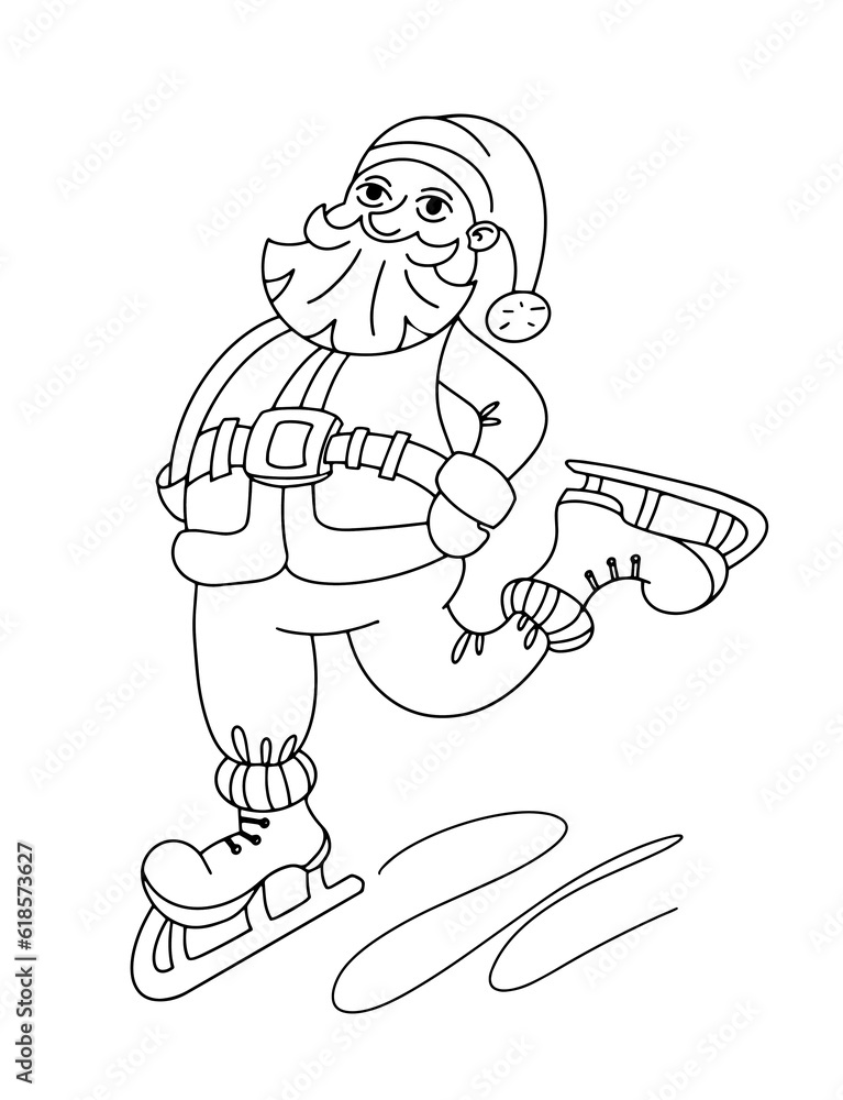 Cute Santa skating around. Winter ice rink. Christmas holidays. Vector ...