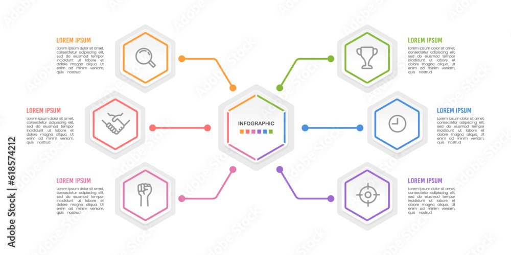 Infographic diagram 6 options or steps. Mind Map, Process, Template ...