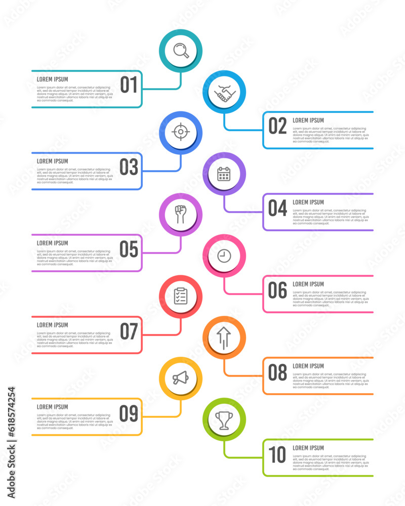 Infographic 10 steps or options design template. Timeline to success ...