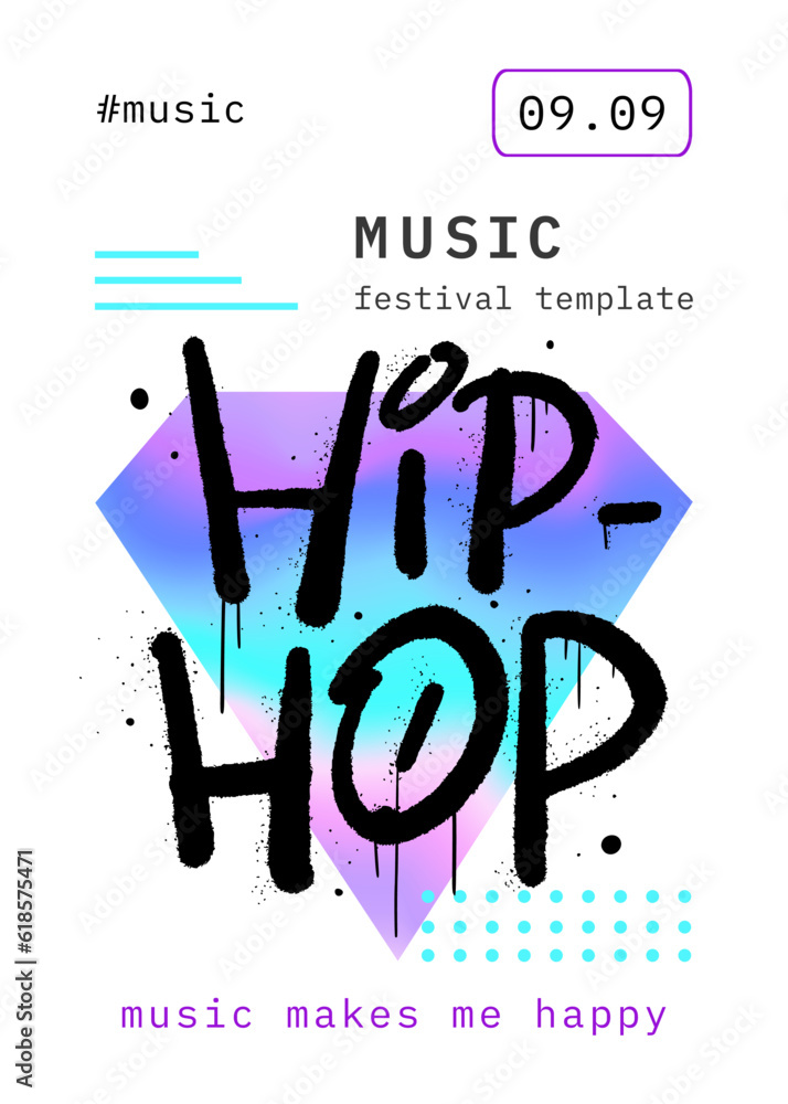 Editable poster for party, festival flyer, rap event. Graffiti text of ...