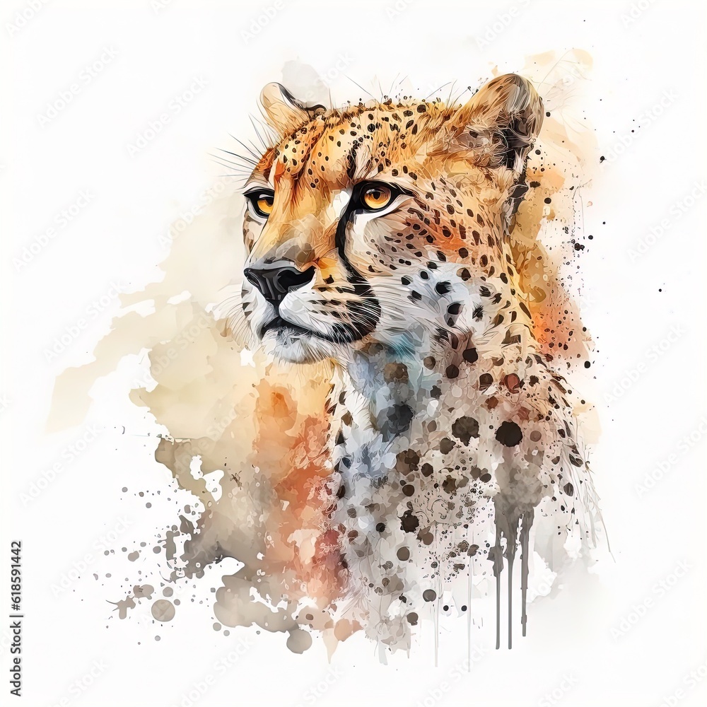 cheetah drawn with watercolors isolated on white background. Generated ...