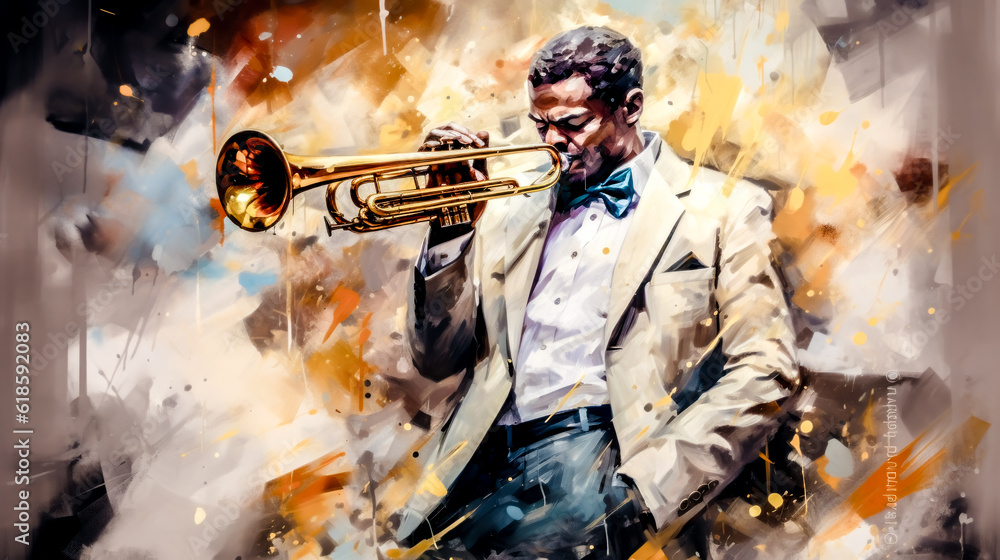 Independent Jazz Musicians Playing Solo Instruments Abstract ...