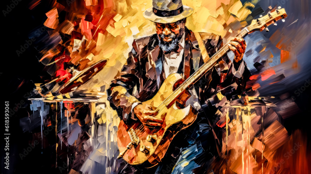 Independent Jazz Musicians Playing Solo Instruments Abstract ...
