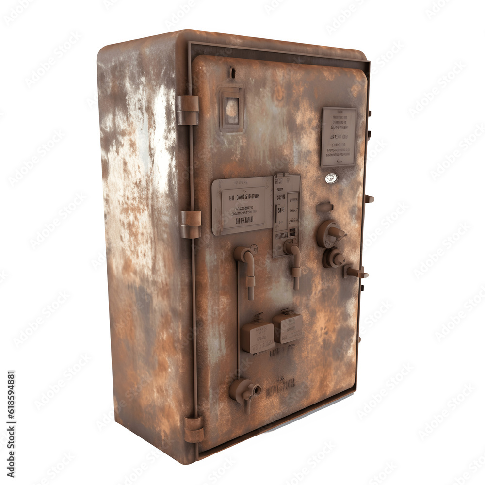 Rusty electric meter box on transparent background white background ...