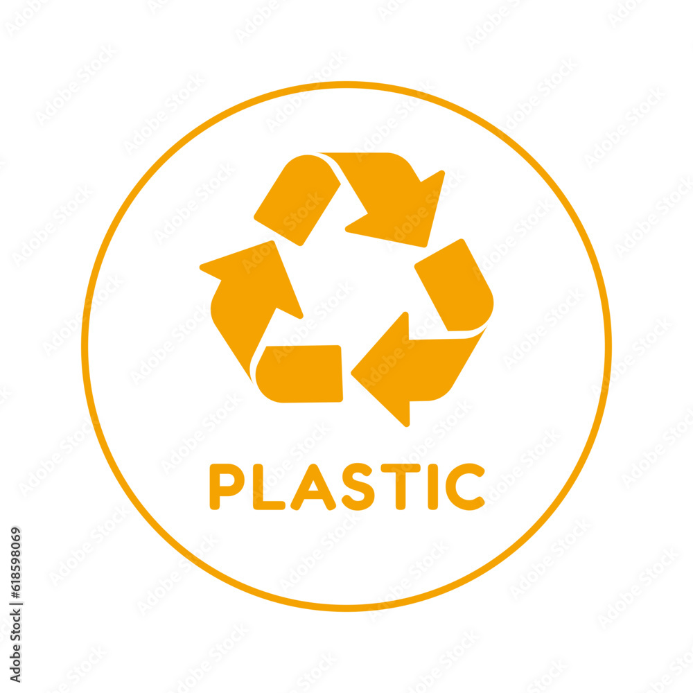 Vector plastic recycling symbol. Yellow recycle symbol circle. Stock ...