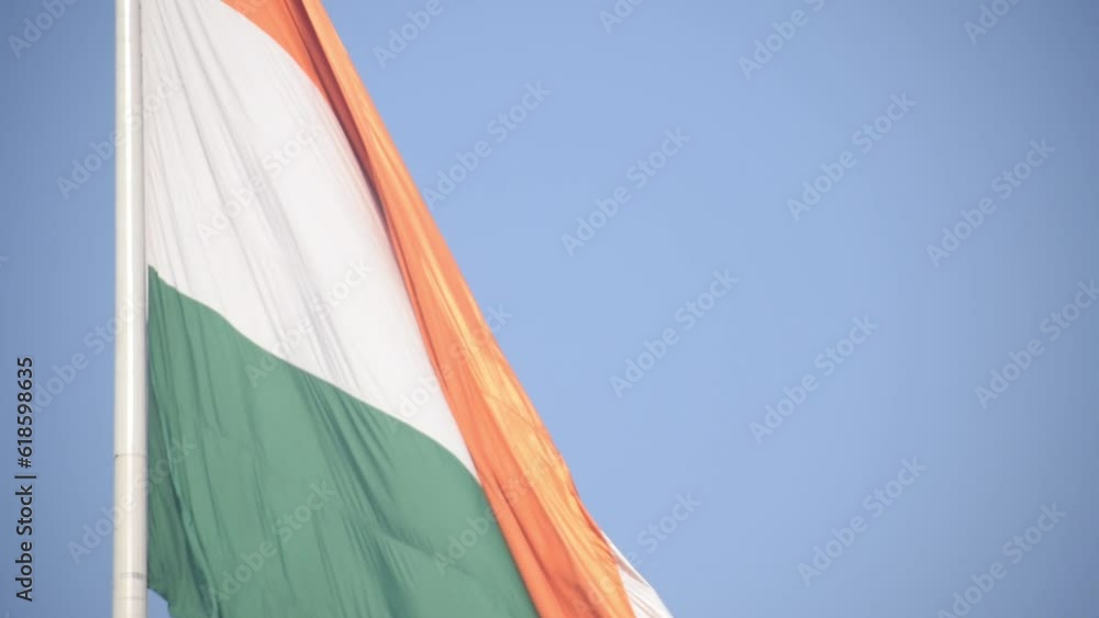 India flag flying high at Connaught Place with pride in blue sky, India ...