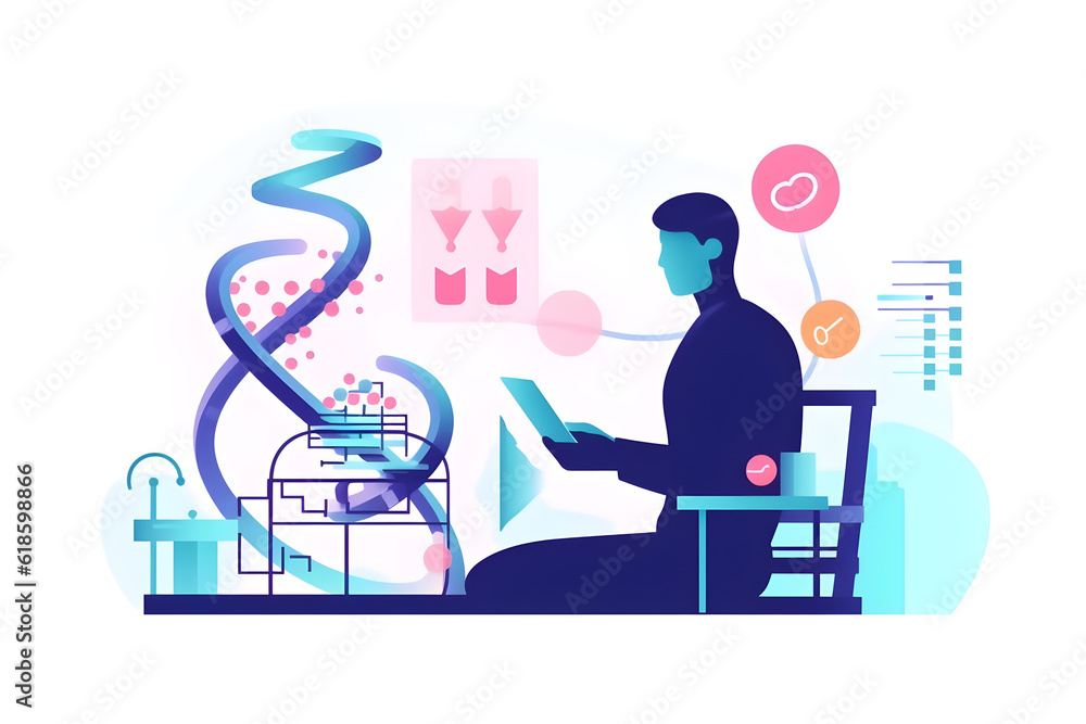 Flat vector illustration genetic engineering concept genetic testing ...
