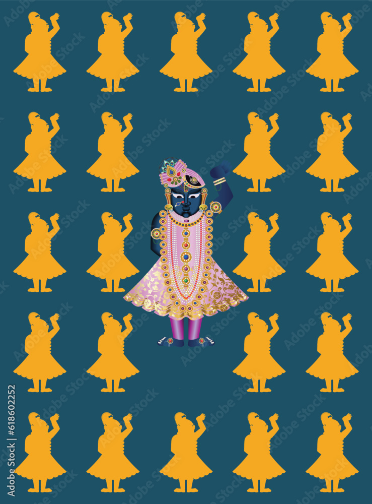 Shrinathji or Lord Krishna as Pichwai folk painting Stock Vector ...