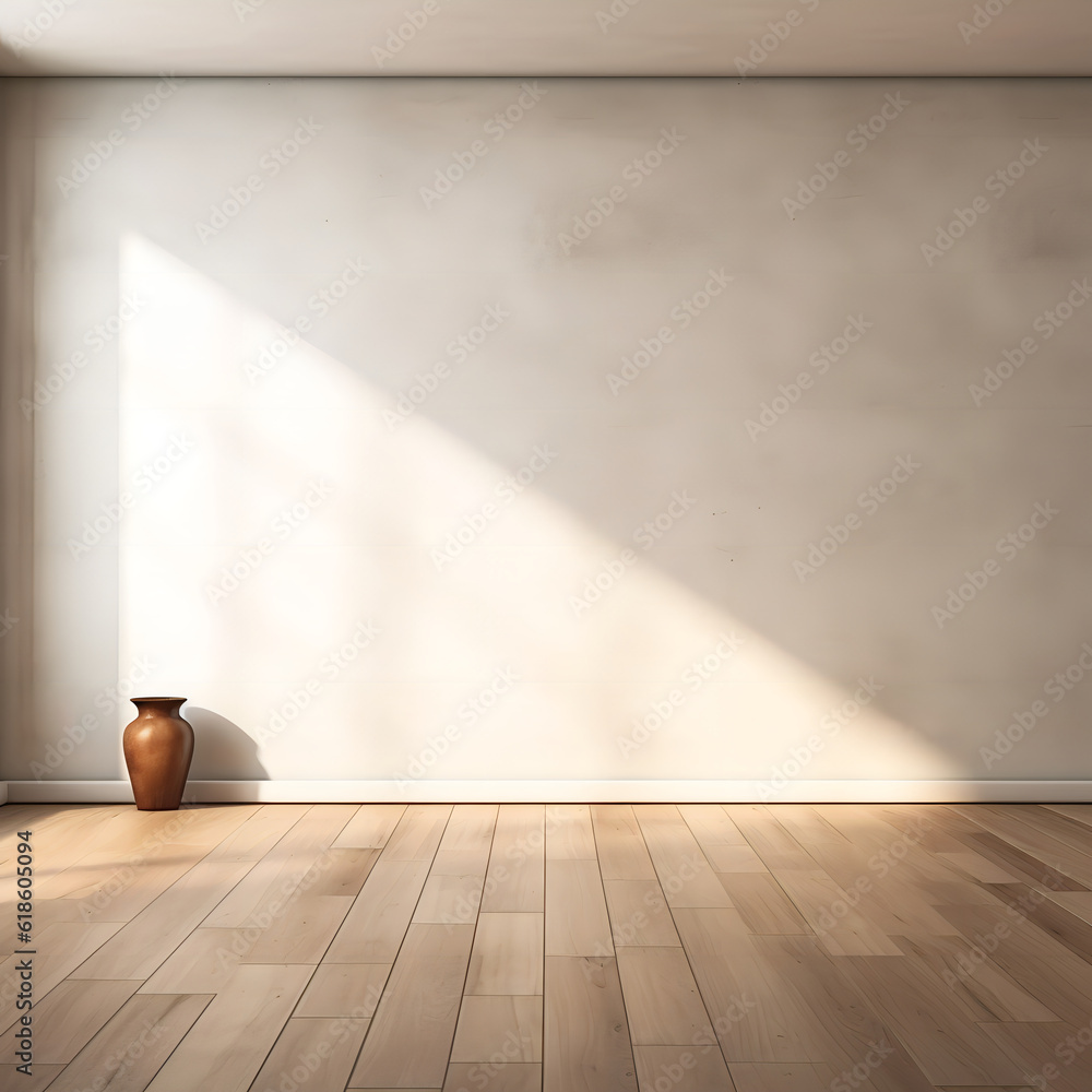 Minimal Well-Lit Interior with Textured White Walls and Wooden Flooring ...