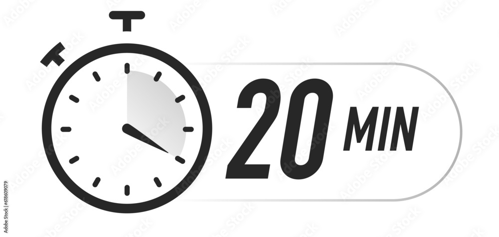 Timer icon 20 minutes vector black color. Stopwatch isolated on white ...