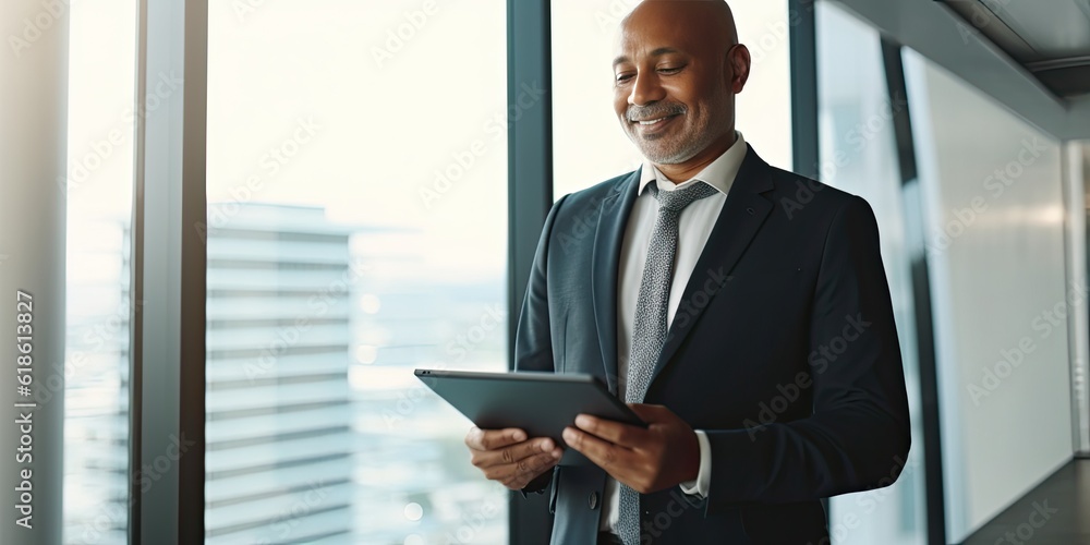 Smiling happy middle-aged BIPOC businessman executive CEO in a business ...