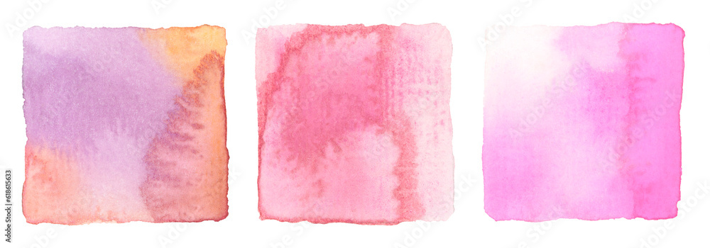 Ink Wave watercolor hand drawn square stain blot. Wet pink pastel color ...